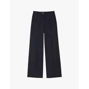 Sandro Striped Straight-leg Wool-blend Trousers - Navy Blue