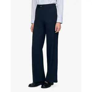 Sandro Striped Straight-leg Wool-blend Trousers - Navy Blue
