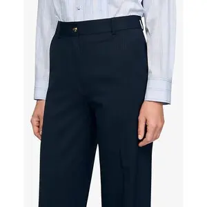 Sandro Striped Straight-leg Wool-blend Trousers - Navy Blue