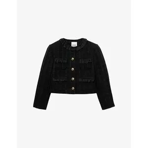 Sandro Ruffled-trim Tweed Jacket