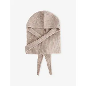GANNI Brand-Embroidered Wool-Blend Balaclava Almond Milk