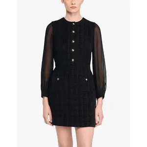 Sandro Round-neck Button-down Woven Mini Dress