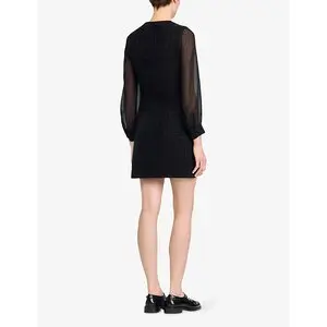 Sandro Round-neck Button-down Woven Mini Dress