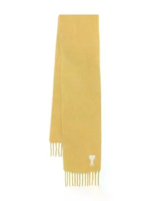 Ami Heart-embellishment Fringed-hem Scarf - Yellow