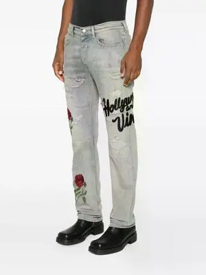 Amiri Rose Embroidered Distressed Jeans