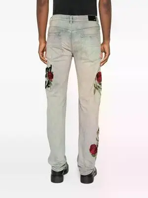 Amiri Rose Embroidered Distressed Jeans