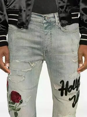 Amiri Rose Embroidered Distressed Jeans