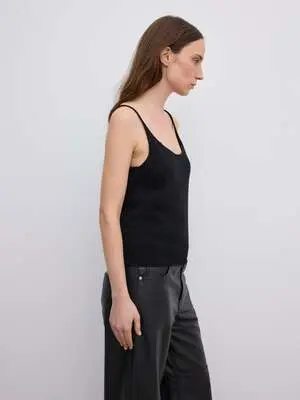 HOUSE OF DAGMAR Knitted Strap Top In Cashmere Blend - Black