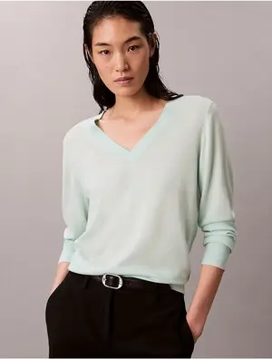 Calvin Klein Merino Wool V-neck Sweater - Moonlight Jade