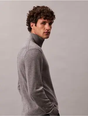 Calvin Klein Merino Wool Mock Neck Sweater - Medium Grey Heather
