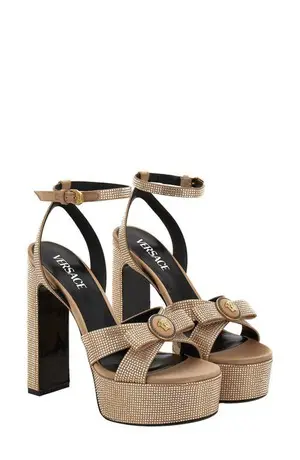 Versace Medusa Bow Platform Sandal - Dusty Beige/versace Gold