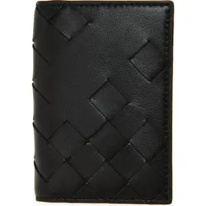 Bottega Veneta Intrecciato Leather Passport Case - 8803 Black/silver