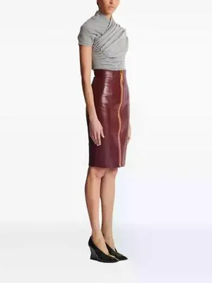 Balmain Lambskin Leather Pencil Skirt - Red