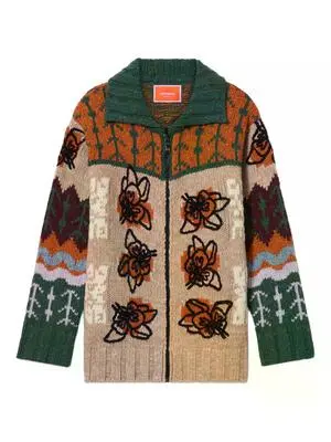 La DoubleJ Floral-embroidered Zip-up Cardigan - Neutrals