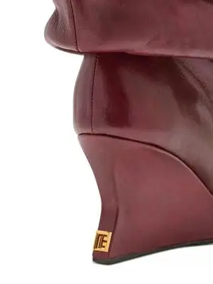Balmain Calfskin Leather Wedge Ankle Boots - Red