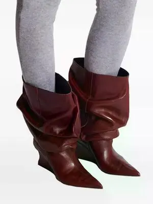 Balmain Calfskin Leather Wedge Ankle Boots - Red