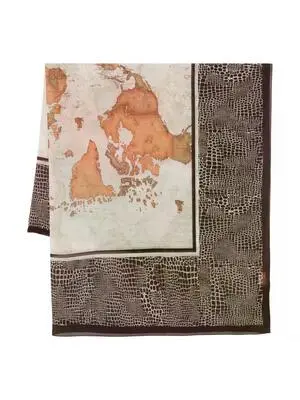 ALVIERO MARTINI 1° CLASSE Map-print Crocodile-effect Scarf - Brown
