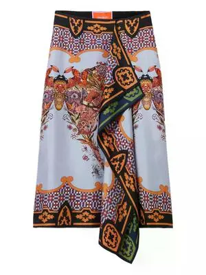 La DoubleJ Printed Ruffled Asymmetric Skirt - Blue