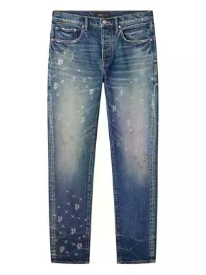 PURPLE BRAND P005 Monogram Bling Embroidered Distressed Jeans