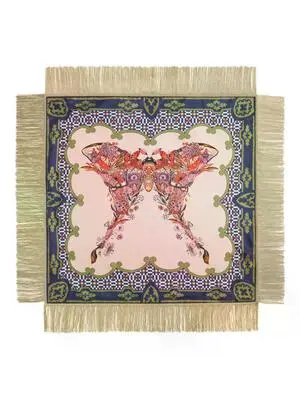 La DoubleJ Butterfly-print Fringed Scarf - Neutrals