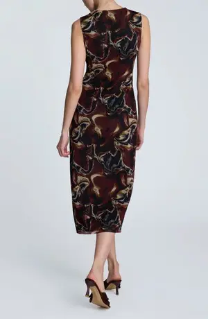 KENNETH COLE Abstract Print Side Ruched Midi Dress