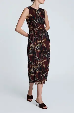 KENNETH COLE Abstract Print Side Ruched Midi Dress
