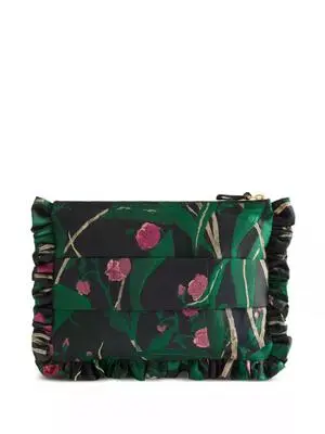 La DoubleJ Floral-print Ruffled Clutch - Black