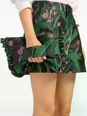 La DoubleJ Floral-print Ruffled Clutch - Black