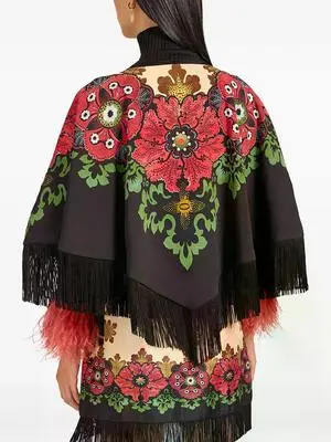 La DoubleJ Floral-print Fringed Poncho - Brown