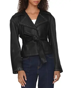Bagatelle Faux Leather Cropped Jacket With Whipstitch Detailing