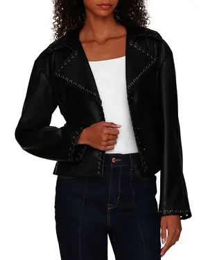 Bagatelle Faux Leather Cropped Jacket With Whipstitch Detailing