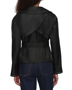 Bagatelle Faux Leather Cropped Jacket With Whipstitch Detailing