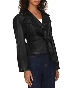 Bagatelle Faux Leather Cropped Jacket With Whipstitch Detailing