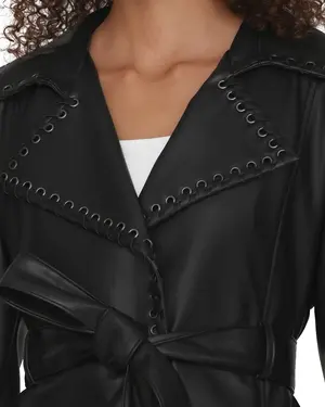 Bagatelle Faux Leather Cropped Jacket With Whipstitch Detailing