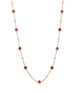 Bloomingdale'S Ruby And Diamond Bezel Station Necklace - Gold