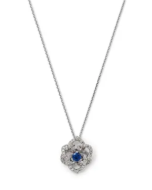 Bloomingdale'S Sapphire And Diamond Flower Pendant Necklace - White
