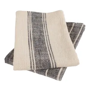 KAF HOME Kah Home Firenze Natural Washed Dish Towels, Set Of 2 - Black