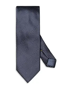 Eton Herringbone Silk Neck Tie - Navy