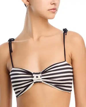 Juan De Dios San Miguel Printed Bikini Top - Black White Stripes