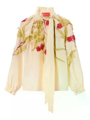 La DoubleJ Embroidered Ruffled Blouse