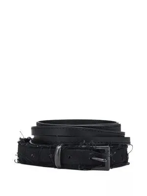 Y’s Frayed-edge Leather Belt - Black