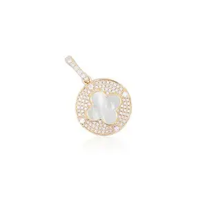 THE LOVERY FINE JEWELRY Diamond Disc Clover Charm - Mother Of Pearl