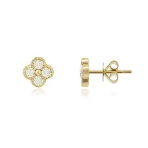 THE LOVERY FINE JEWELRY Diamond Clover Stud Earrings - Yellow Gold