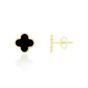 THE LOVERY FINE JEWELRY Onyx Clover Stud Earrings - Yellow Gold