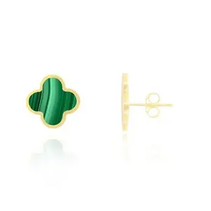 THE LOVERY FINE JEWELRY Clover Stud Earrings - Malachite