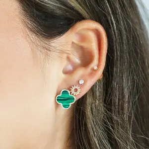 THE LOVERY FINE JEWELRY Clover Stud Earrings - Malachite
