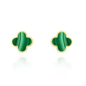 THE LOVERY FINE JEWELRY Clover Stud Earrings - Malachite