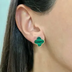 THE LOVERY FINE JEWELRY Clover Stud Earrings - Malachite