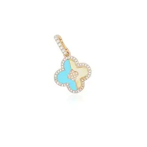 THE LOVERY FINE JEWELRY Diamond And Clover Charm - Turquoise