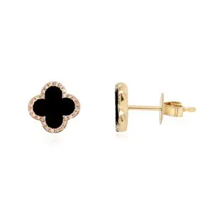THE LOVERY FINE JEWELRY Diamond Clover Stud Earrings - Onyx
